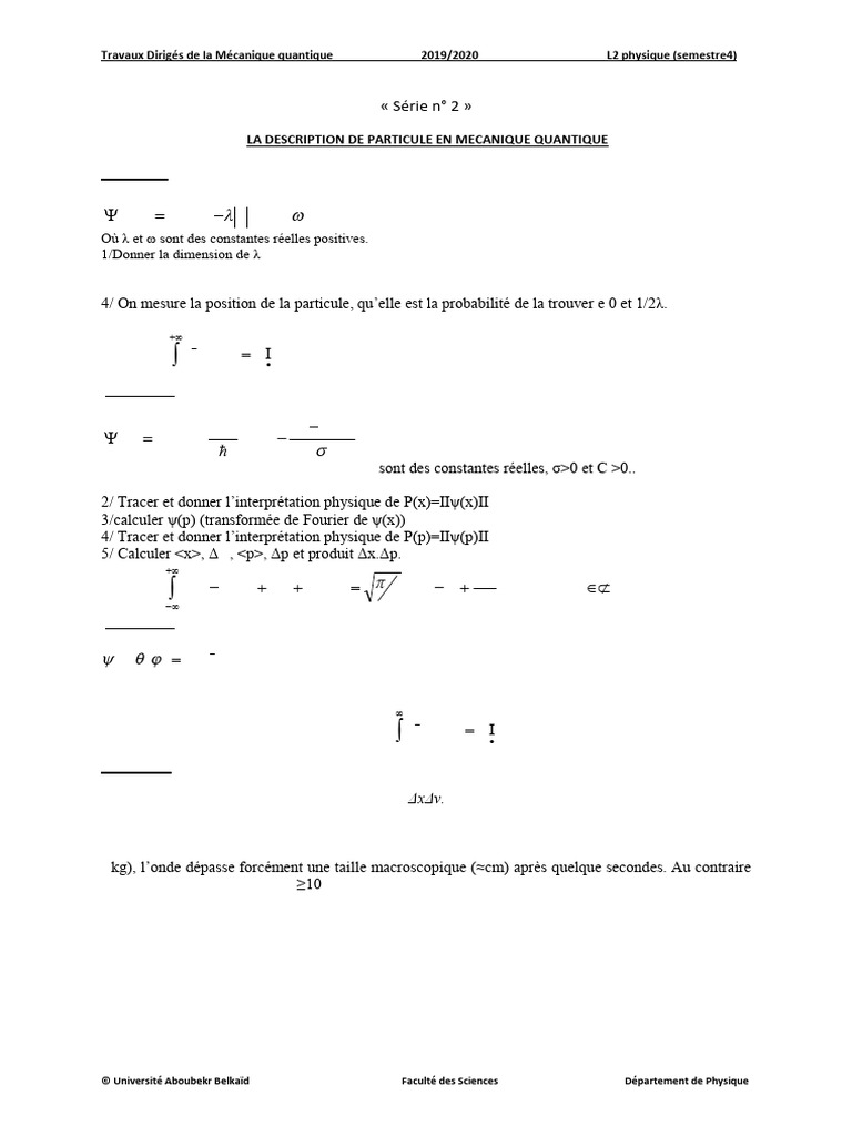 TD2 Mécanique Quantique 1 | PDF