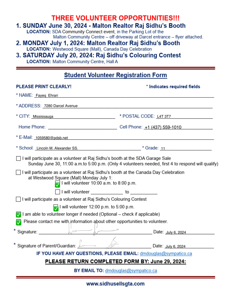 Volunteer Registration - Summer 2024 | PDF