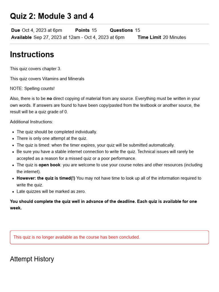 Quiz 2 - Module 3 and 4 - BPK110 OL01 Human Nutrition - Current Issues | PDF
