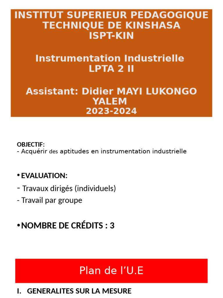 Instrumentation CH 1 ISPT-KIN | PDF