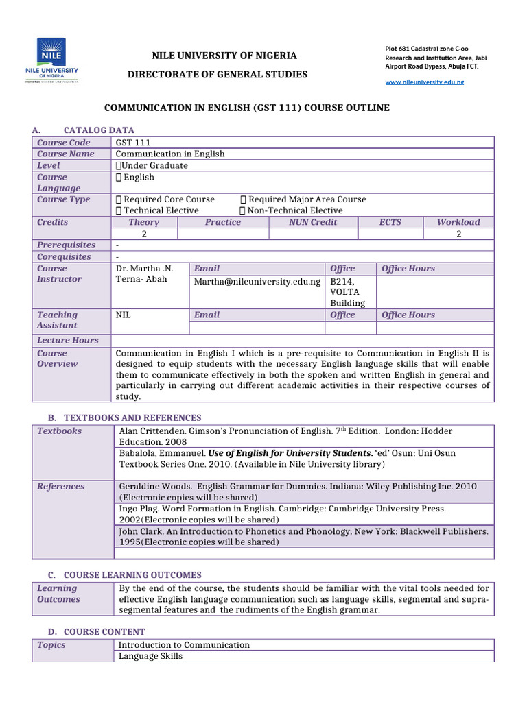 2024 2025 GST 111 Course Outline | PDF