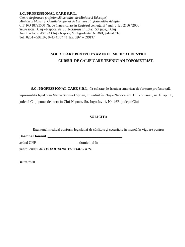 Solicitare-Medicala-2 (1) .Doc TEHNICIAN TOPOMETRIST | PDF