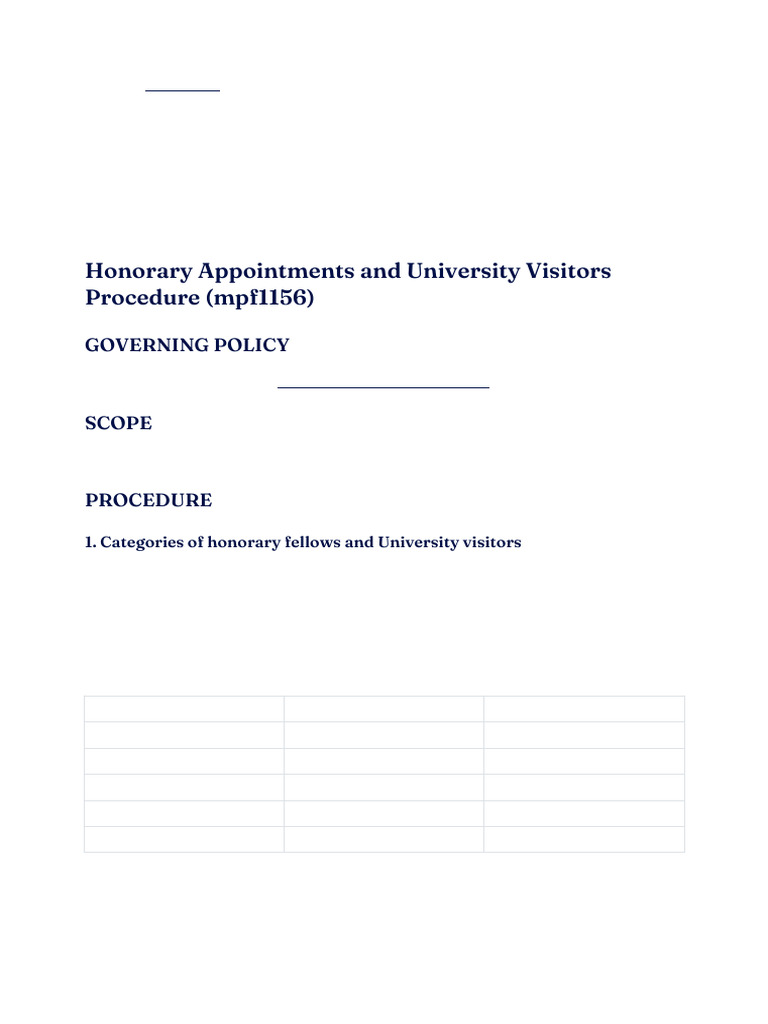 MPF1156.11 - Honorary Appointments and University Visitors Procedure | PDF