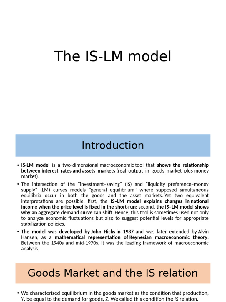 Goods and Financial Markets - The Is LM Model | PDF