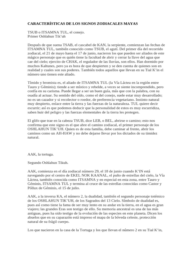 Características de Los Signos Zodiacales Mayas | PDF
