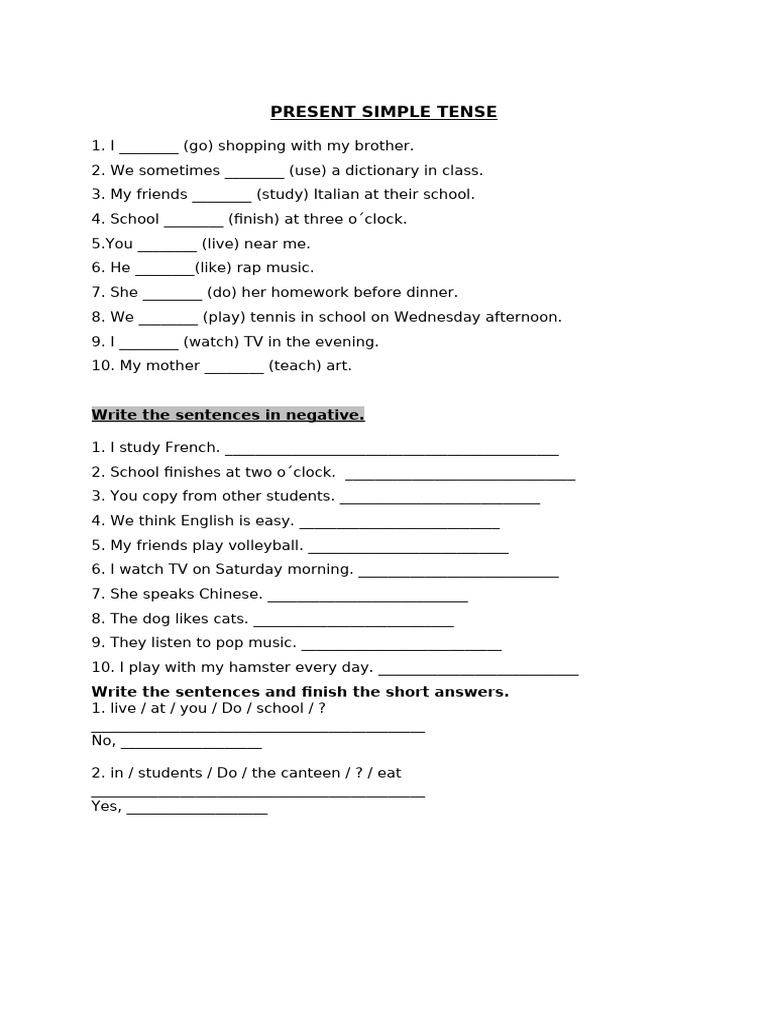 Present Simple Tense - Class 6 | PDF