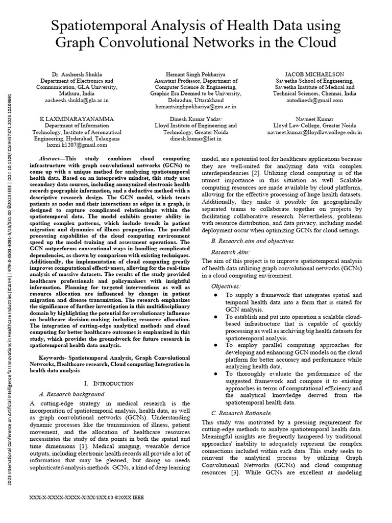 Spatiotemporal Analysis of Health Data Using Graph Convolutional Networks in The Cloud | PDF