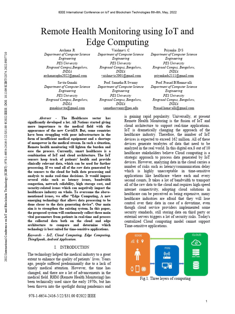 Remote Health Monitoring Using IoT and Edge Computing | PDF