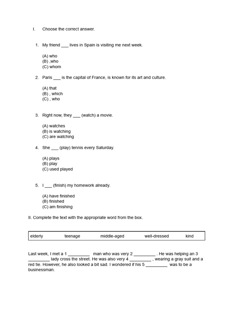 Grammar and Vocabulary Quiz | PDF