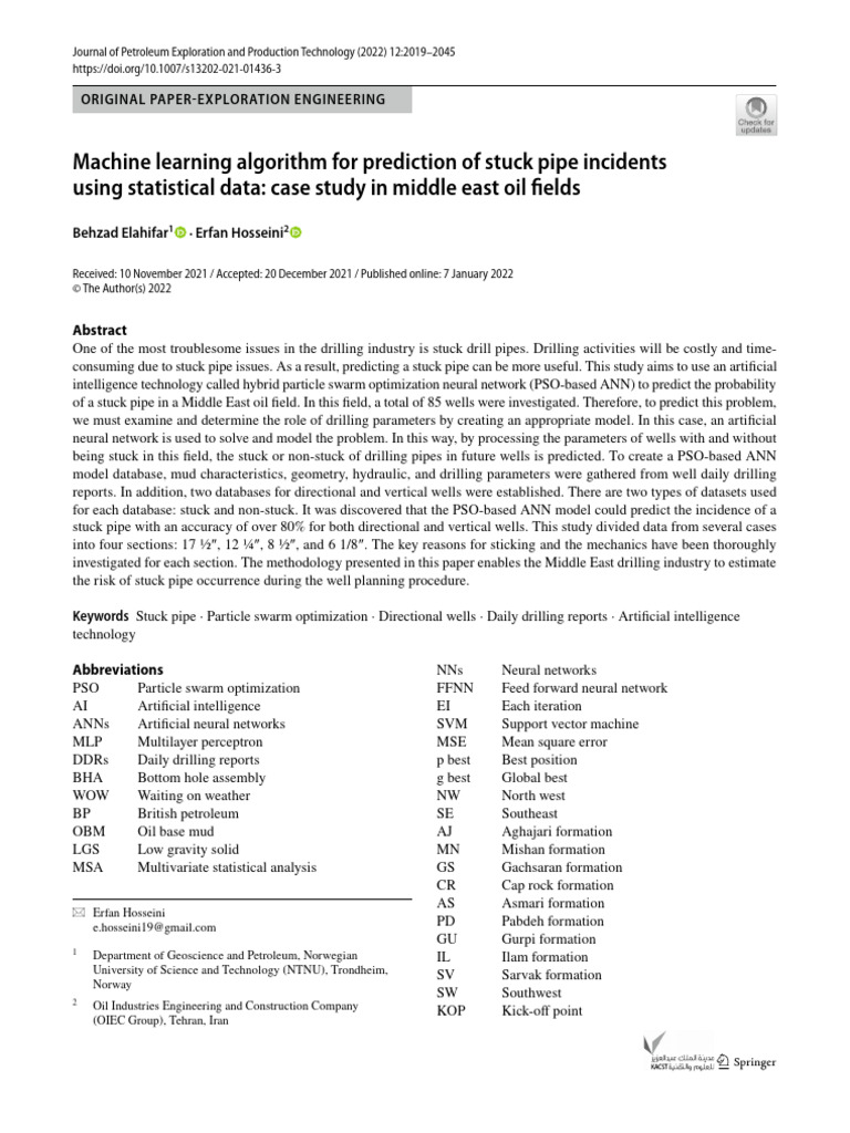 Machine Learning Algorithm For Prediction of Stuck Pipe Incidents Using Statistical Data: Case ...