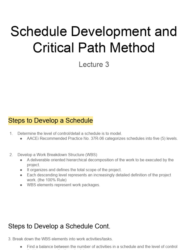 Lecture 3 - Schedule Development and Critical Path Method | PDF