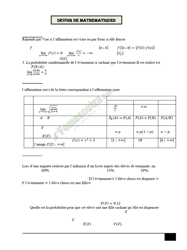 DEVOIR DE MATHS N°2 2024-2025 NOVEMBRE | PDF