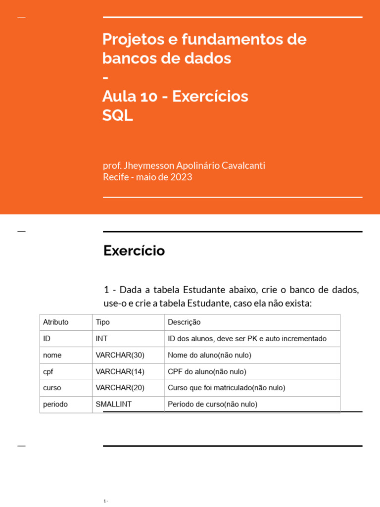 Aula 8 - Exercicios - SQL | PDF