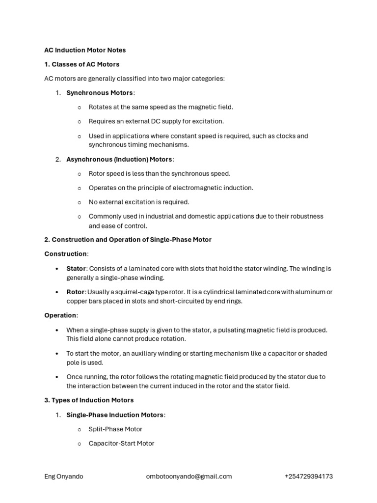 AC Induction Motor Notes | PDF