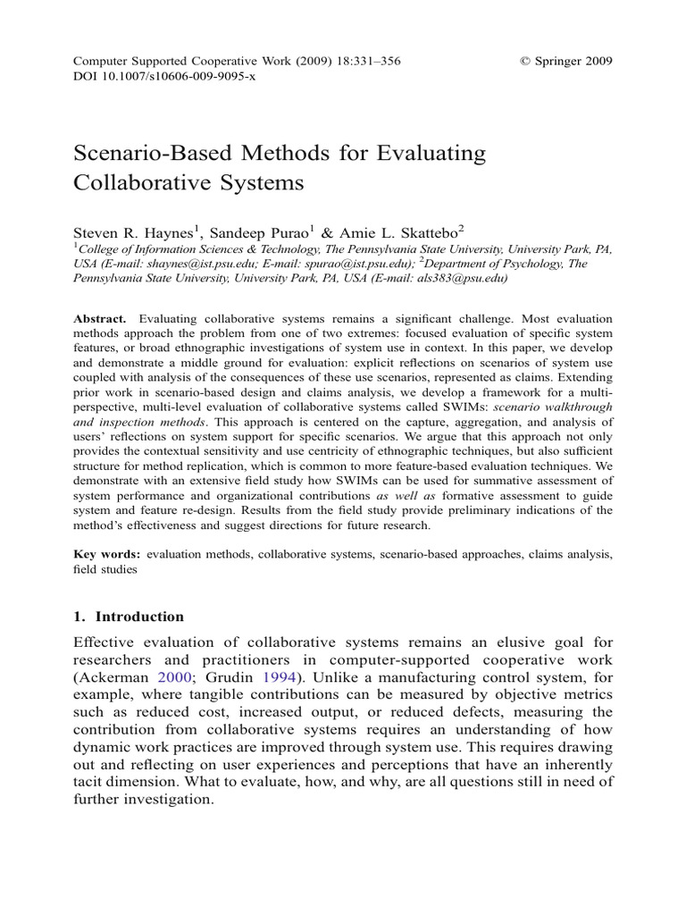 Scenario Based Methods For Evaluating Collaborative Systems | PDF