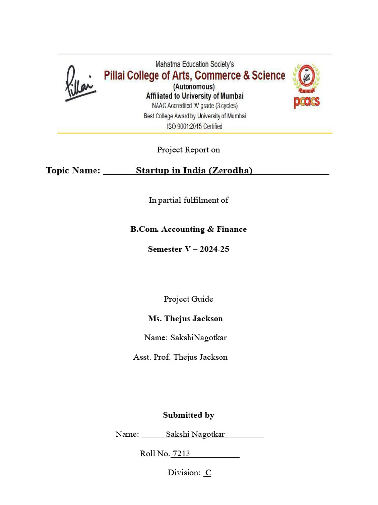 First Page For Project For TYBAF | PDF