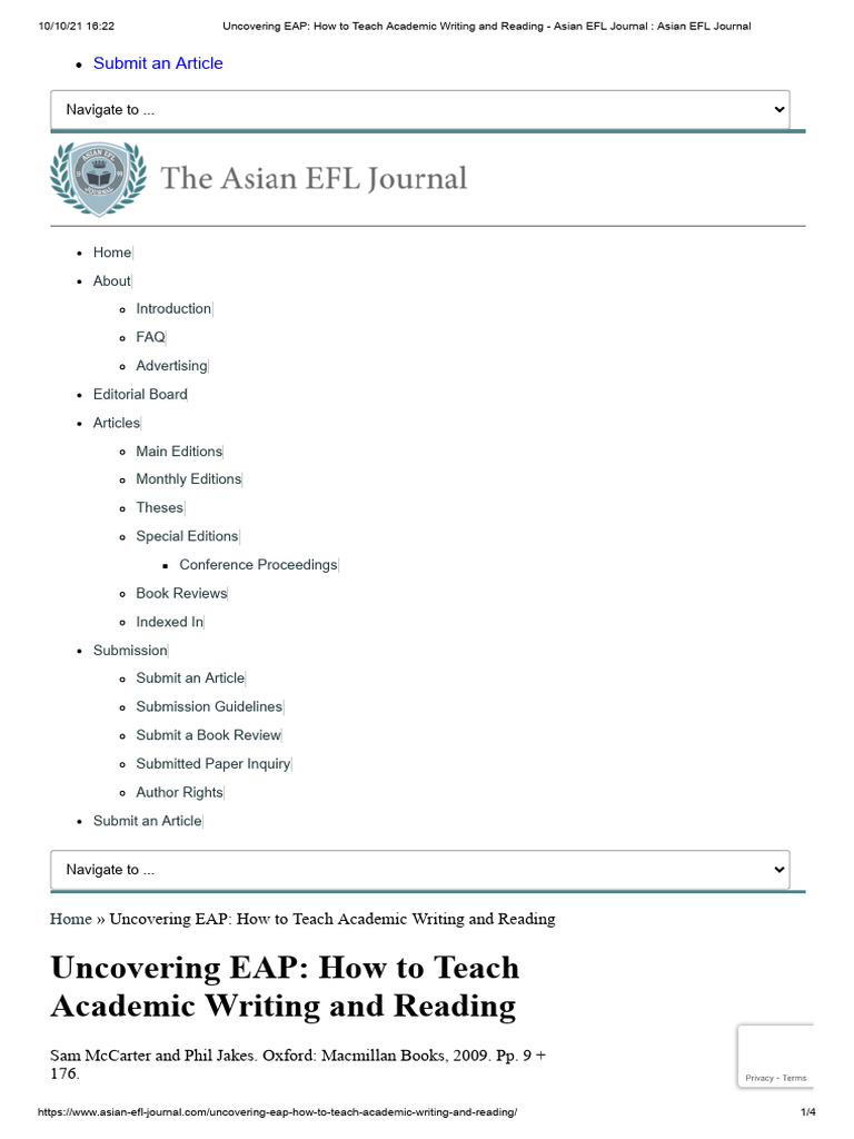 Uncovering EAP - How To Teach Academic Writing and Reading - Asian EFL Journal - Asian EFL ...
