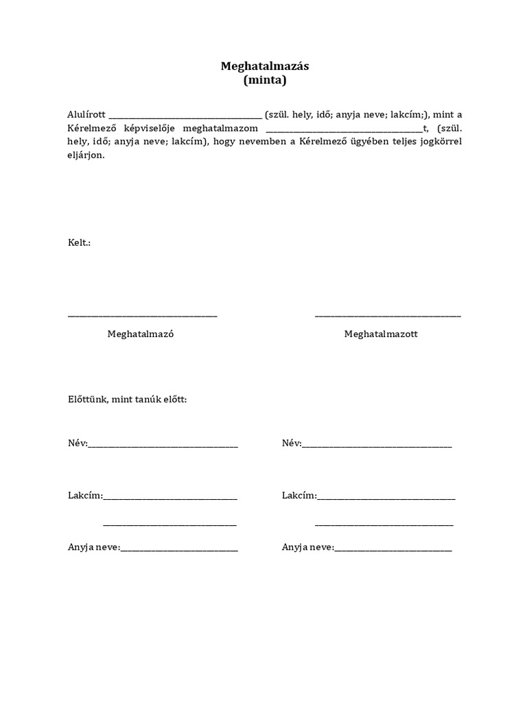 Meghatalmazas Sablon | PDF
