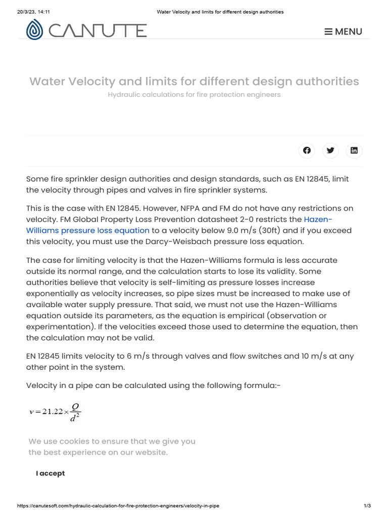 Water Velocity and Limits For Different Design Authorities | PDF