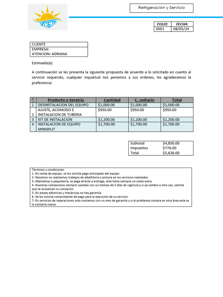 ejemplo de cotizacion | PDF