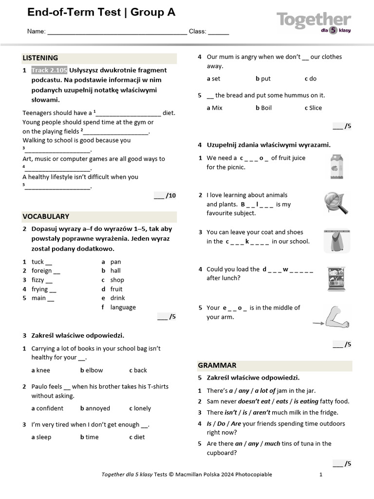 Together Kl5 End-Of-Term Test Standard A | PDF