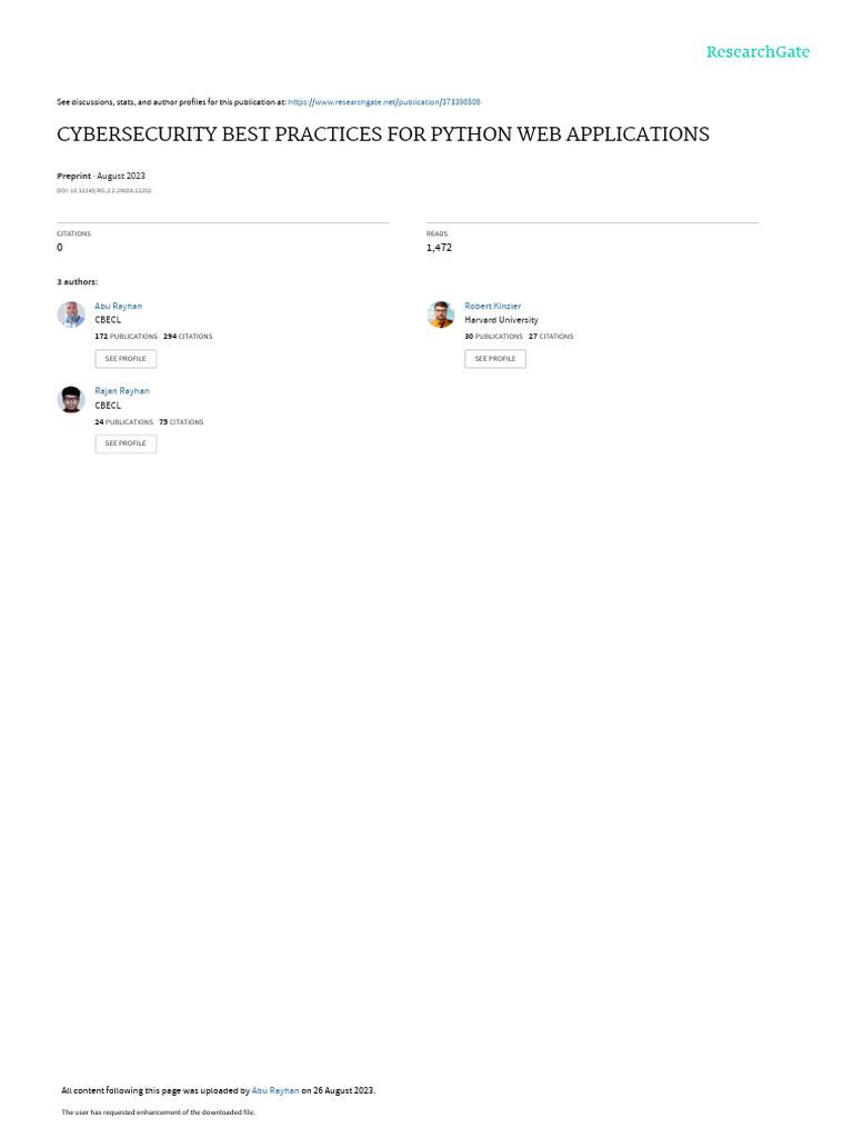 Cybersecurity Best Practicesfor Python Web Applications | PDF