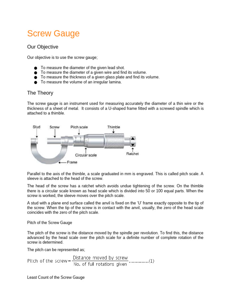 Screw gauge and slide calipers | PDF