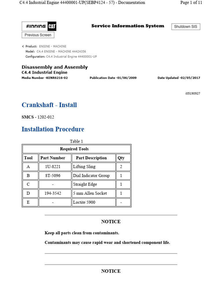 C4.4 TORQUES Crankshaft - Install | PDF