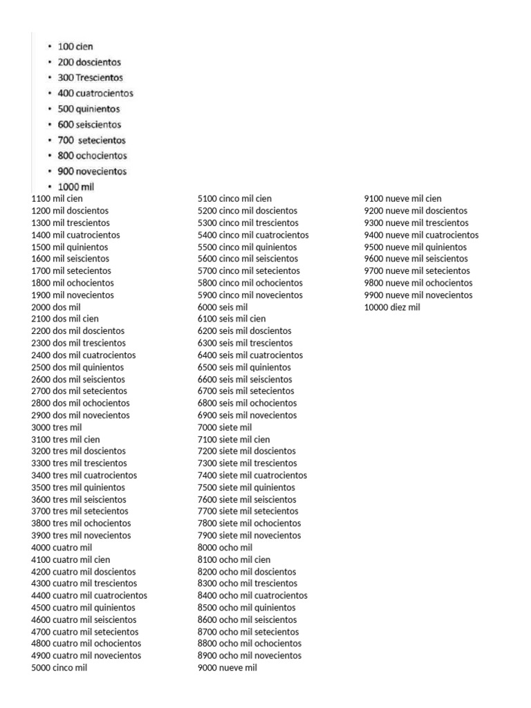 Numeros de 100 en 100 Hasta 10000 | PDF