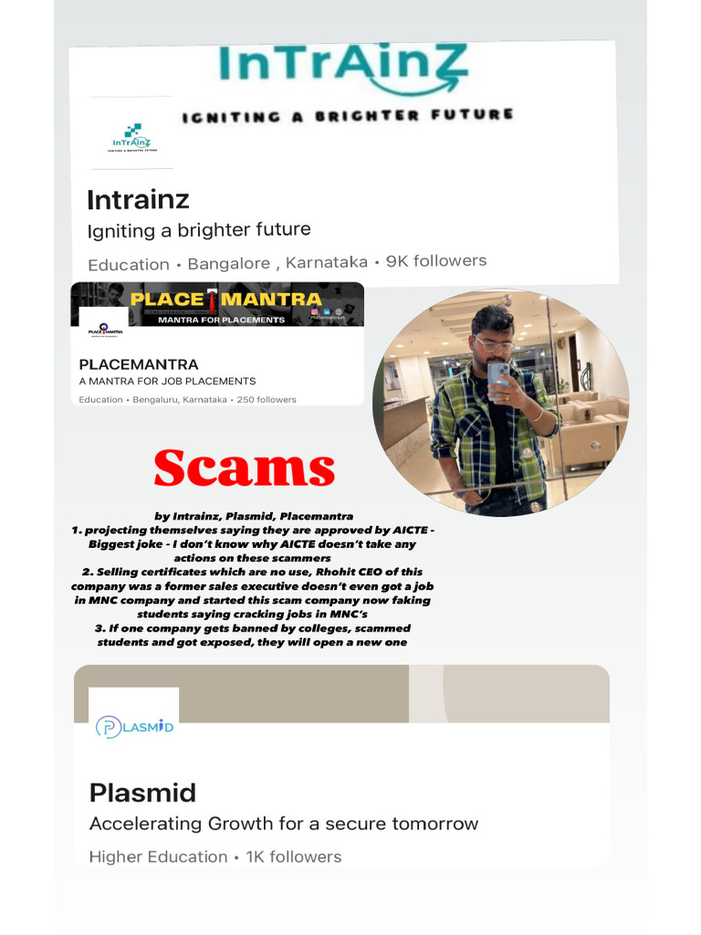 Placemantra, Plasmid Innovation, Intrainz Innovation Scams Exposed | PDF