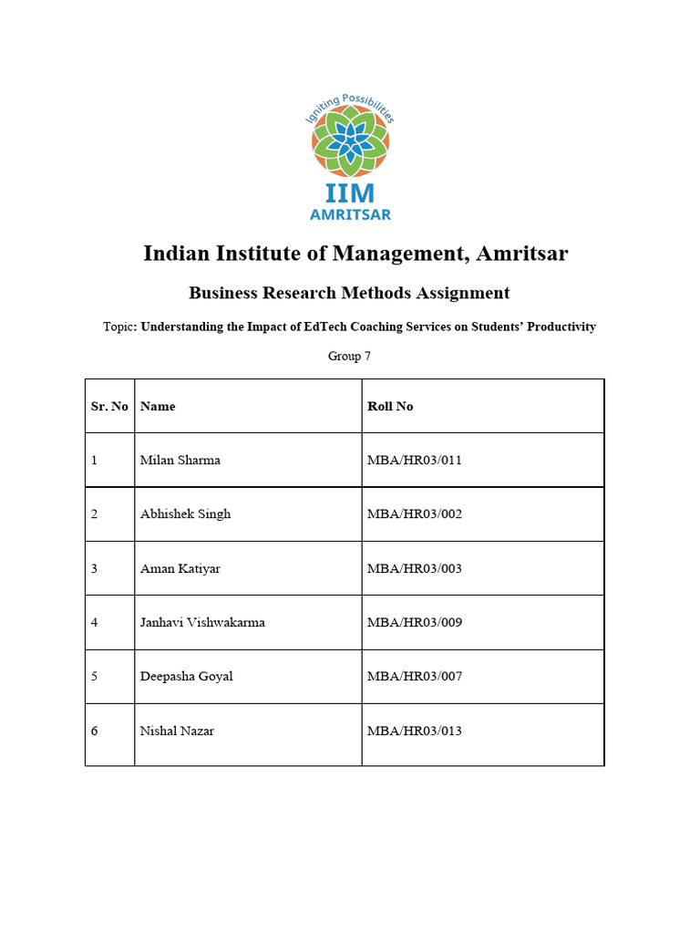 Group 7 - BRM Project | PDF Group 7 - BRM Project | PDF