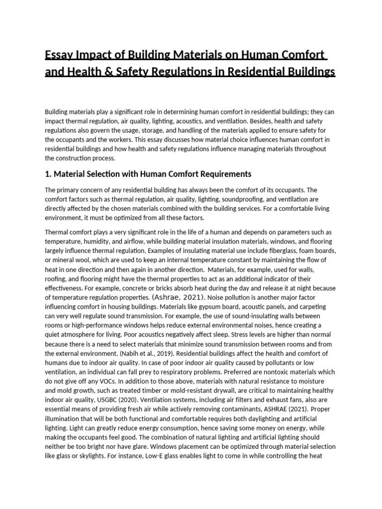 Essay Impact of Building Materials On Human Comfort and Health | PDF