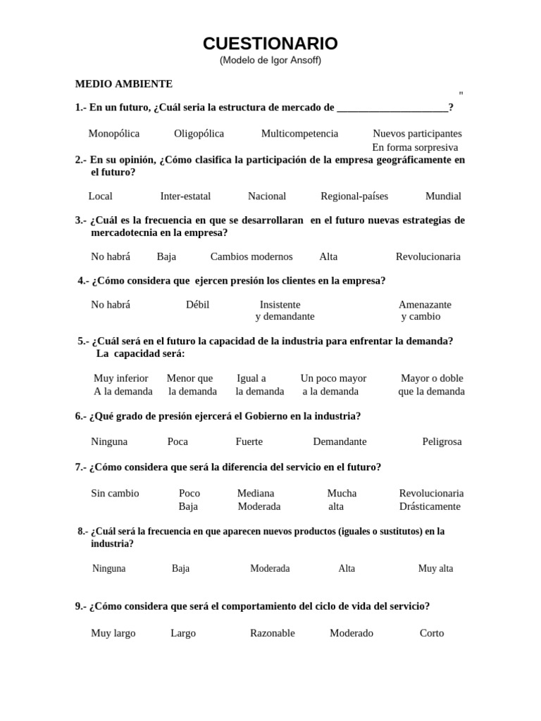 CUESTIONARIO Igor Ansoff | PDF