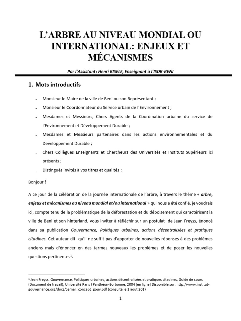 Discours Sur L'environnement ISDR-BENI-2024 - HBK | PDF