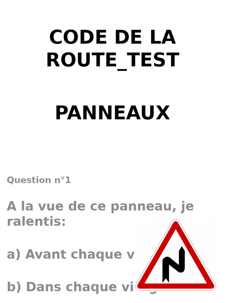 Code de La Route - Test - Panneaux | PDF