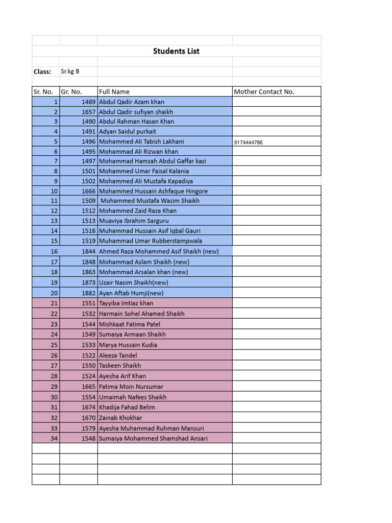 Students List: Class | PDF