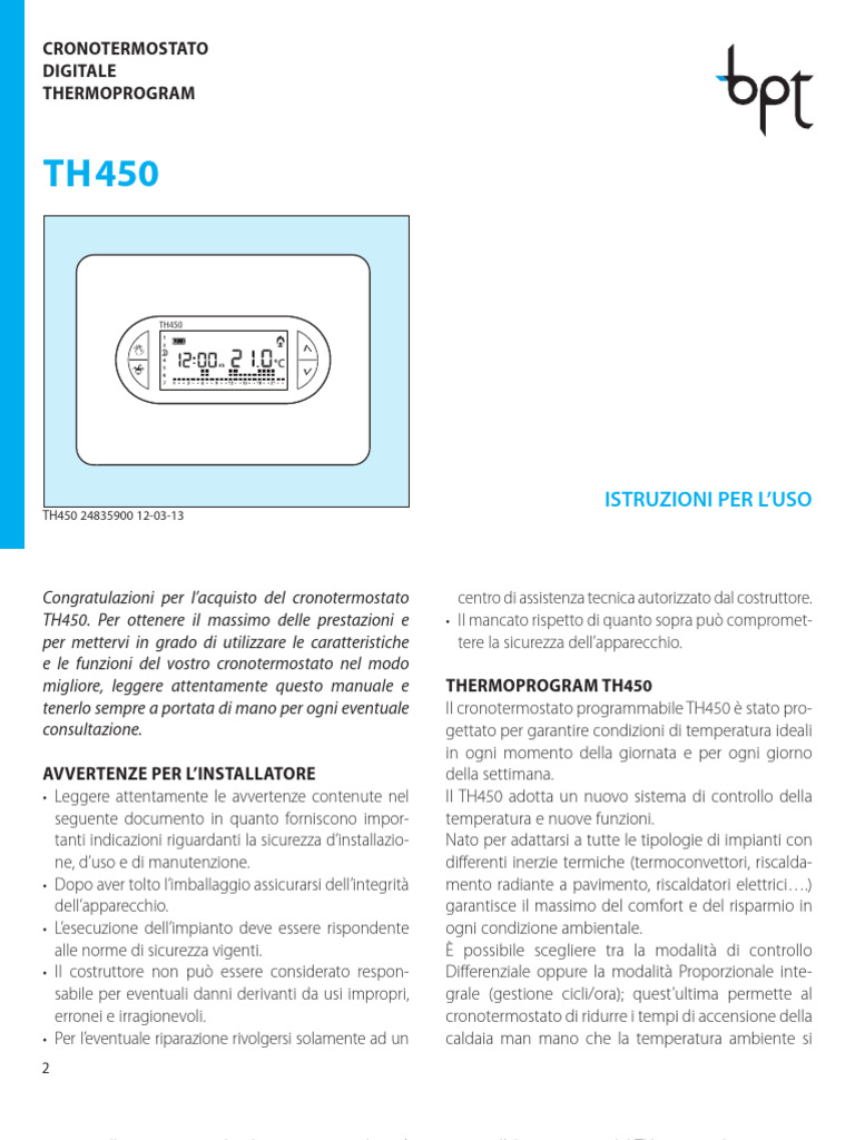 Termostato BPT - th450 | PDF