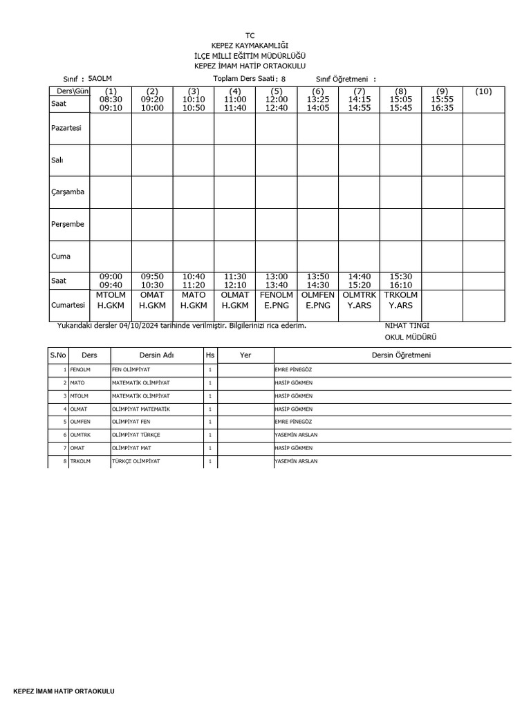 Dyk Oli̇mpi̇yat Sinif Programi | PDF