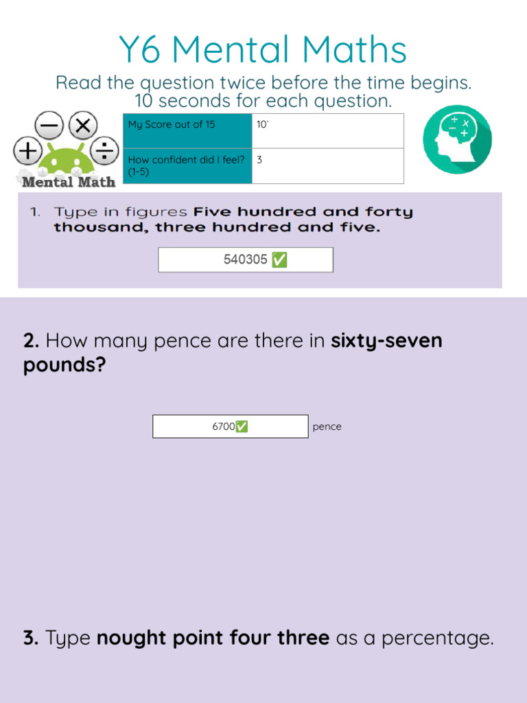 Y6 Mental Maths Quiz | PDF