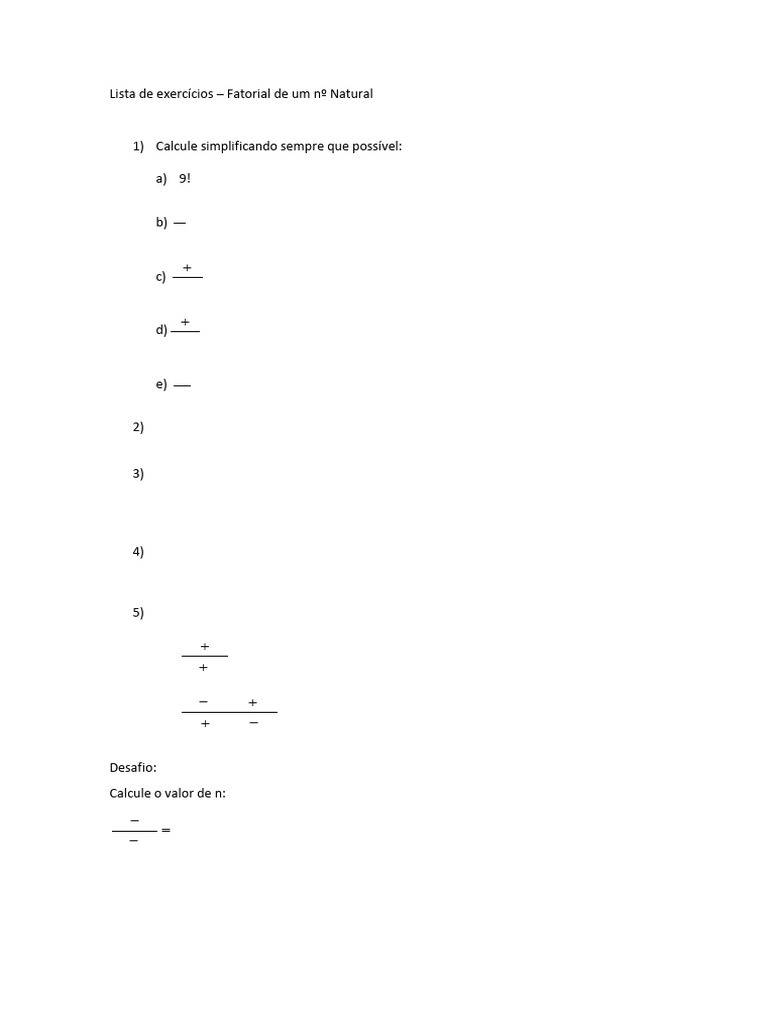 Lista de exercícios fatorial | PDF