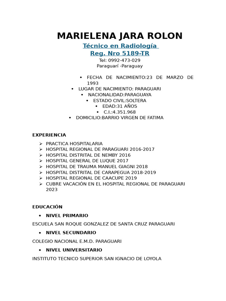 Curriculum Marielena Jara | PDF