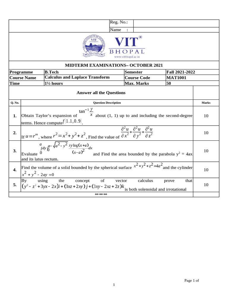 A11+A12+A13_0127_MAT1001_Calculus and Laplace Transform_Fall 2021-22 ... A11+A12+A13_0127_MAT1001_Calculus and Laplace Transform_Fall 2021-22 ...