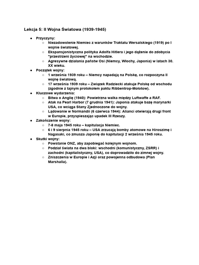 Lekcja 5 - II Wojna Światowa (1939-1945) | PDF