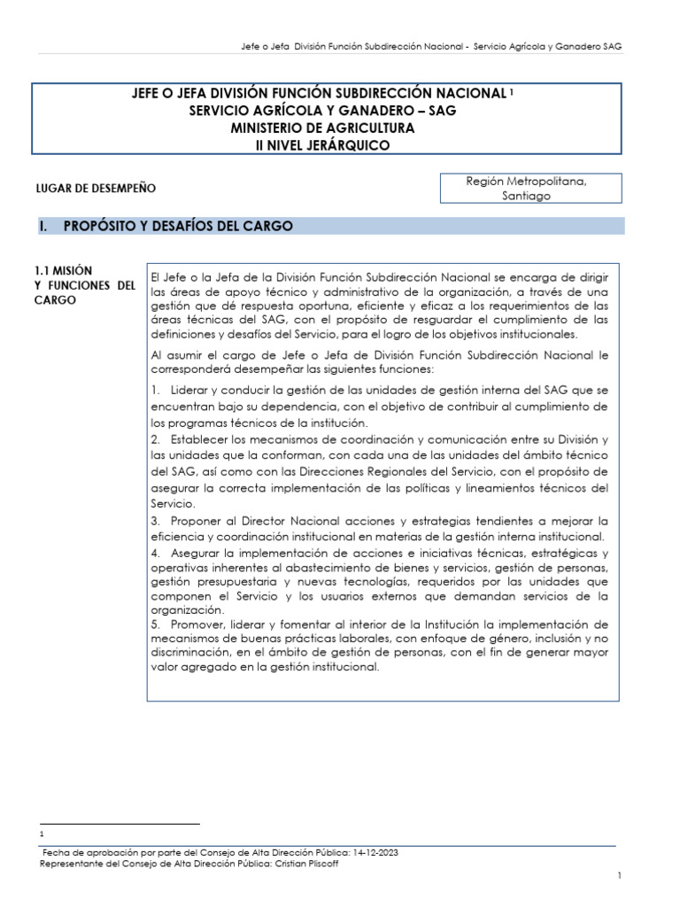 Jefe O Jefa División Función Subdirección Nacional Servicio Agrícola Y ...