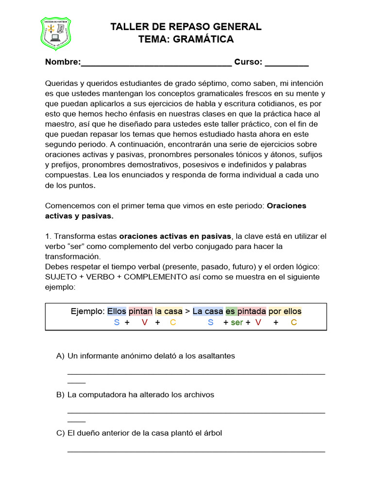 Taller de Repaso, Gramática. | PDF
