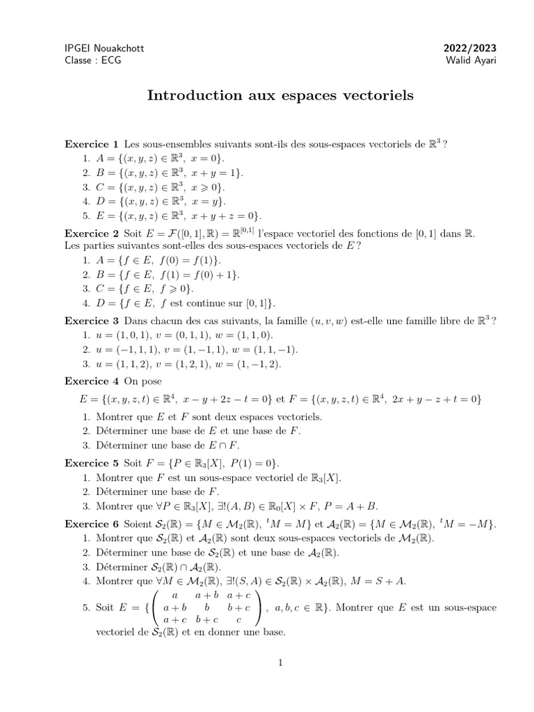 Introduction Aux Espaces Vectoriels: Exercice 1 | PDF