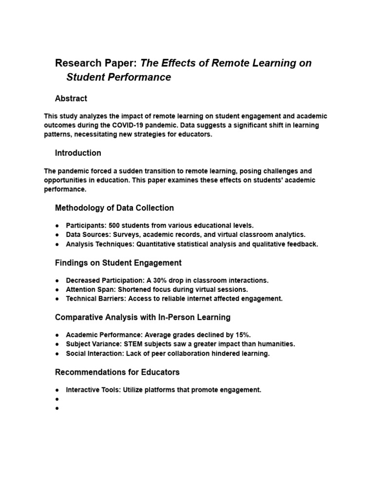 The Effects of Remote Learning On Student Performance | PDF
