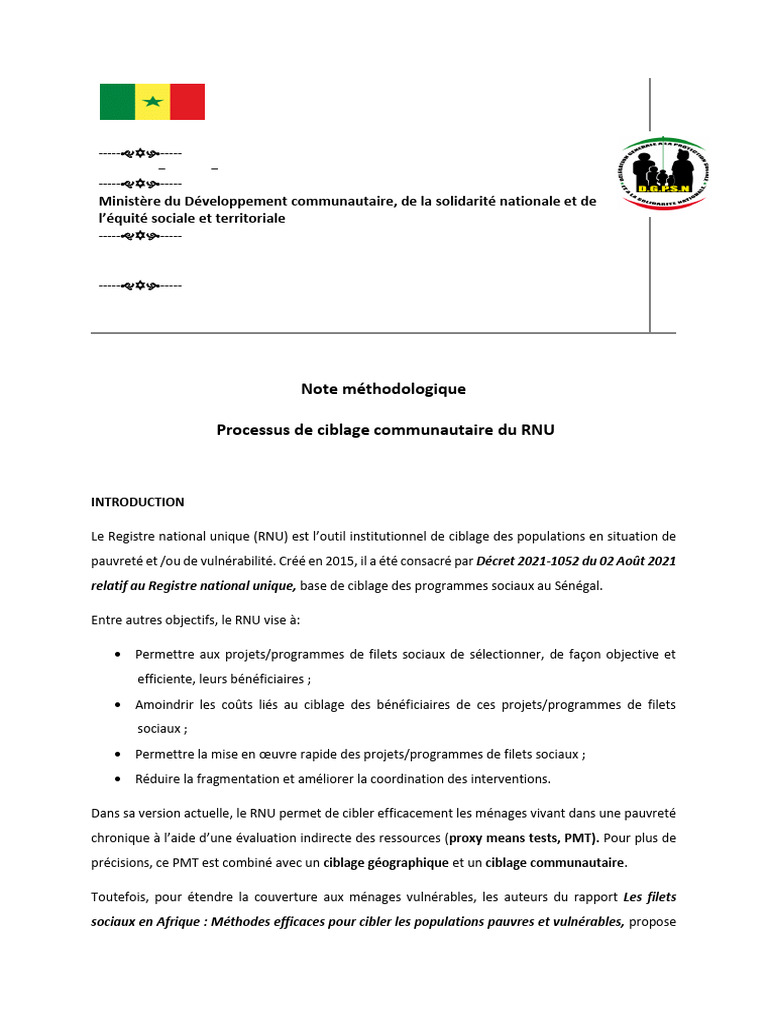 Guide Methodologique Du Ciblage Communautaire Du RNU VF 1 | PDF