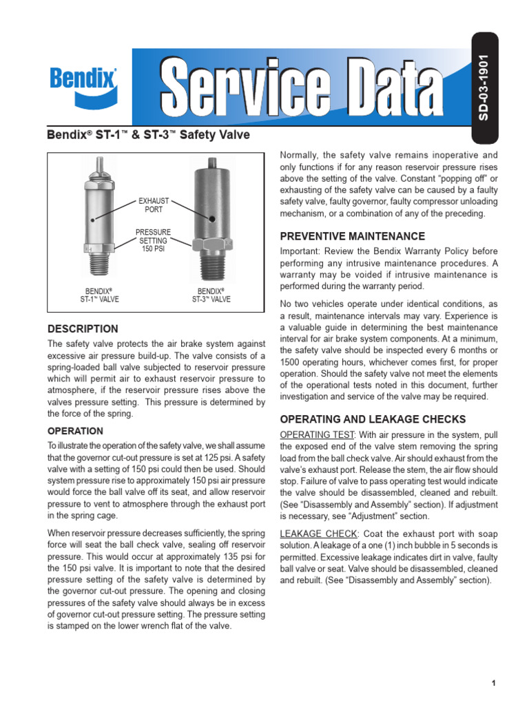SD-03-1901 - US - 005 Bendix® ST-1™ & ST-3™ Safety Valve | PDF