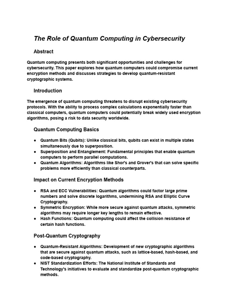 The Role of Quantum Computing in Cybersecurity | PDF